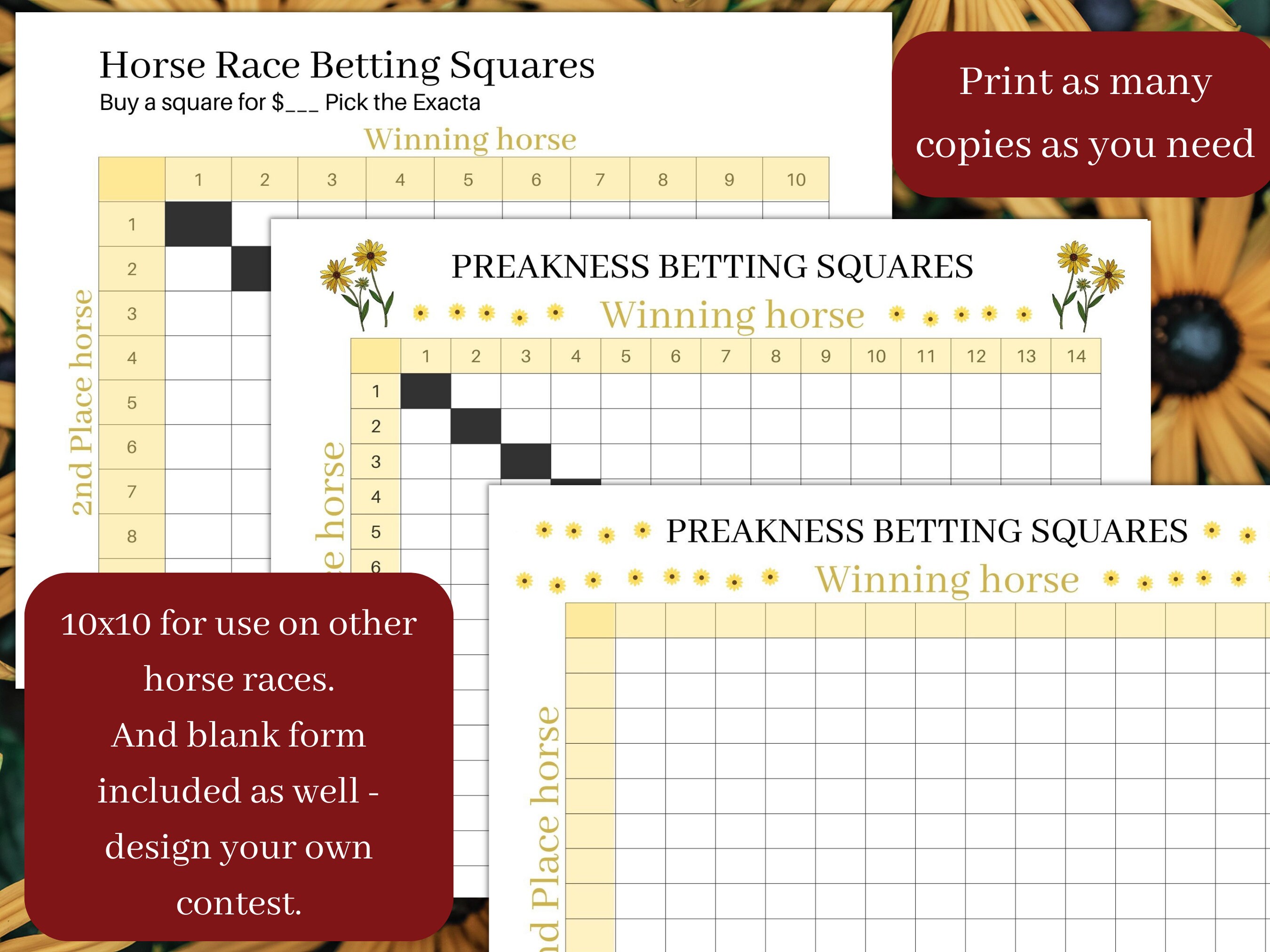 Betting Squares Game Preakness Party Betting Games Race Horse Betting ...
