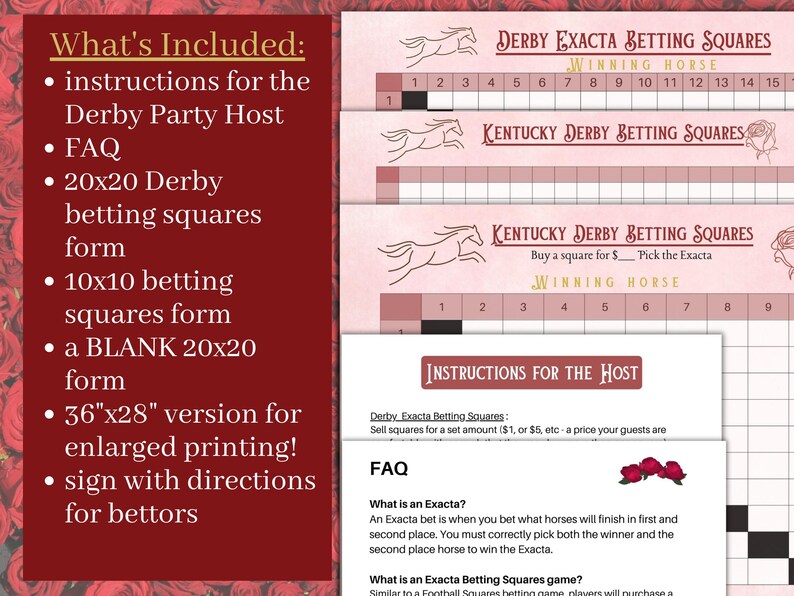 Derby Party Betting Game, Derby Squares, Kentucky Horse Derby Party ...