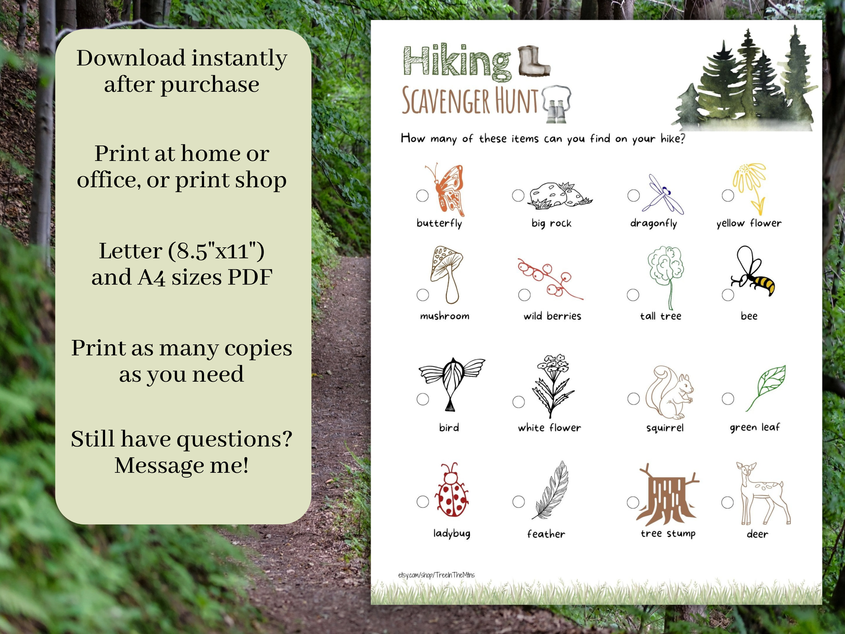 Nature Scavenger Hunt, Printable Hiking Scavenger Hunt, Outdoor Hiking ...