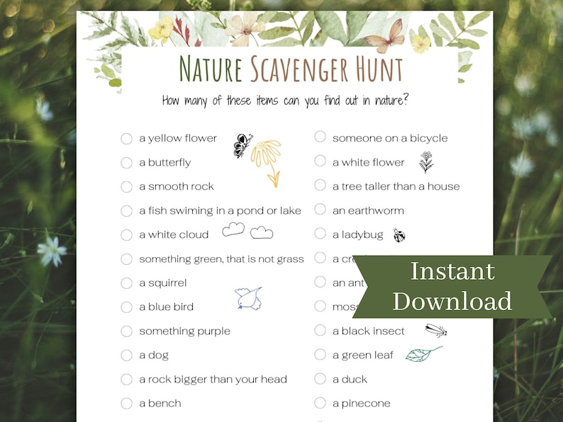 Nature Scavenger Hunt, Printable Outdoor Scavenger Hunt for Kids Tweens ...