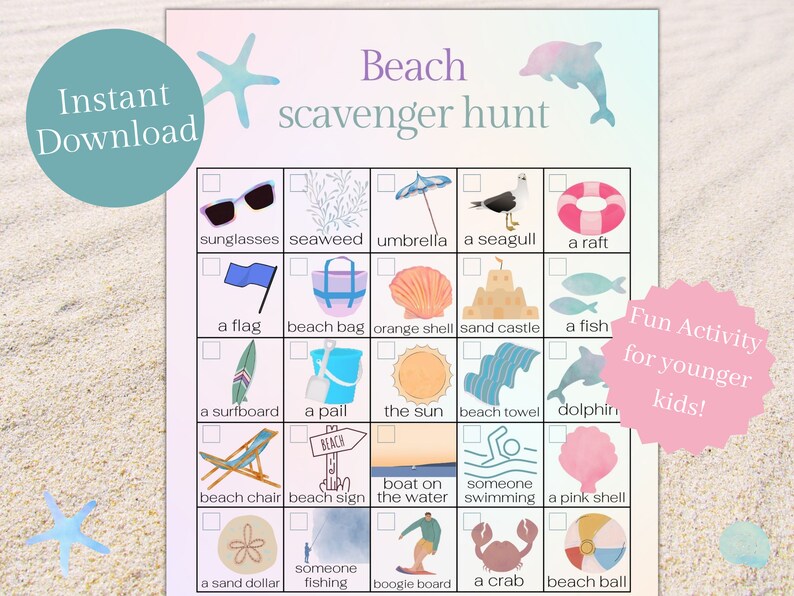 Beach Scavenger Hunt for Kids Beach Bingo Game Printable - Etsy