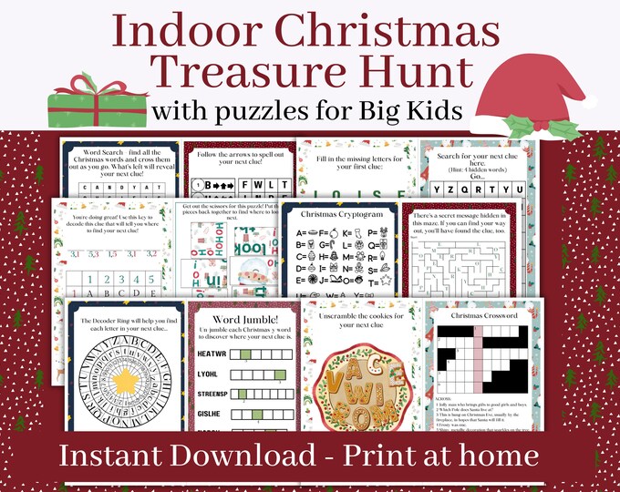 Indoor Christmas Treasure Hunt for Older Kids, Christmas Scavenger Hunt ...
