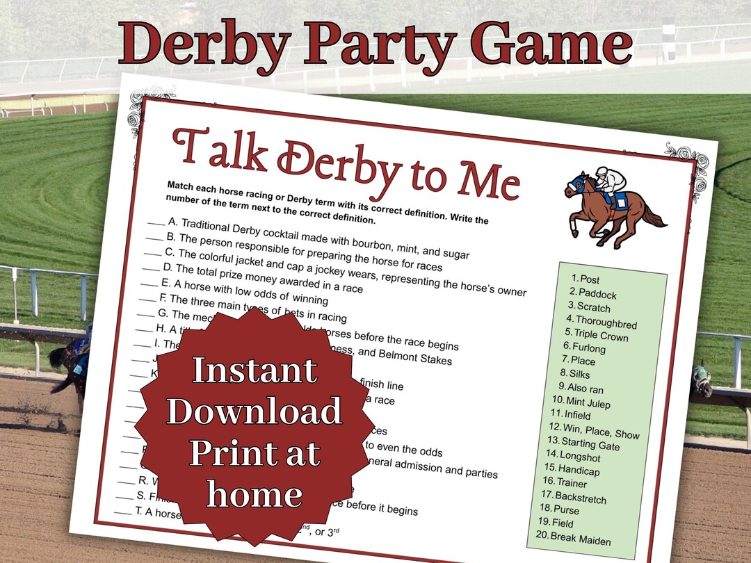 Derby Party Game, Printable Game for Your Kentucky Derby Party, Talk ...