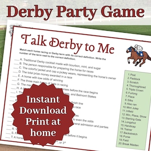 Derby Party Game, Printable Game for Your Kentucky Derby Party, Talk ...