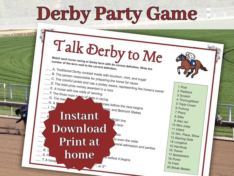 Derby Party Game, Printable Game for Your Kentucky Derby Party, Talk ...