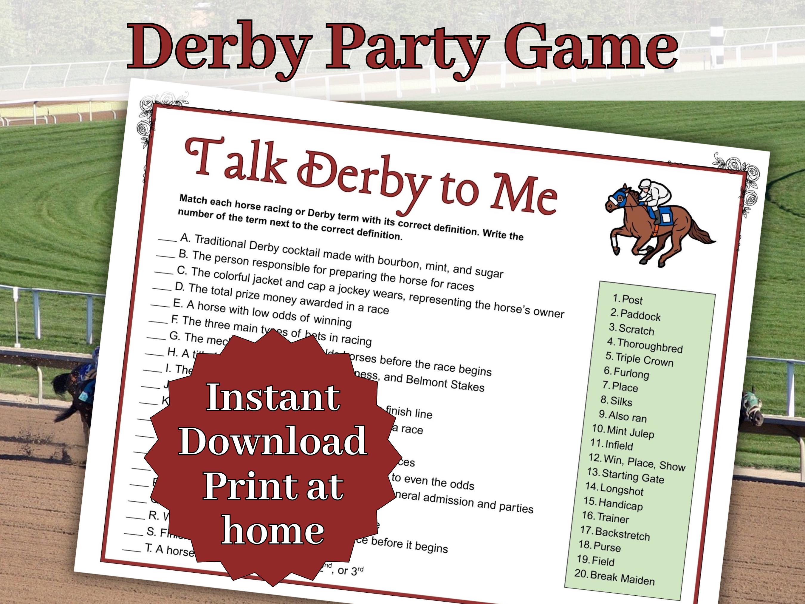 Derby Party Game, Printable Game for Your Kentucky Derby Party, Talk ...