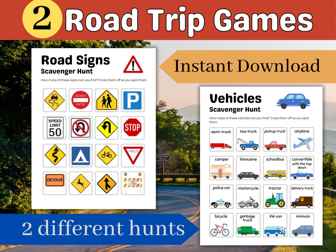 Road Trip Scavenger Hunt Travel Games for Kids of All Ages, Games to ...