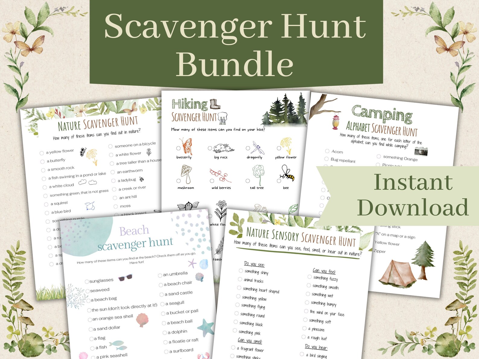 Nature Scavenger Hunt Bundle, Set of 5 Scavenger Hunts for Kids of All ...
