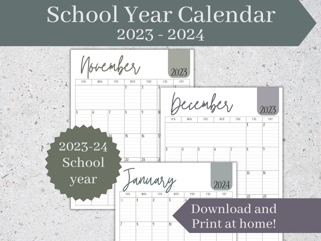 School Year Calendar for Academic Year 2023-2024 Printable - Etsy