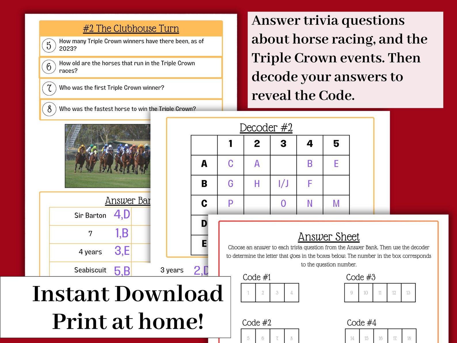 Horse Racing Trivia Game, Horse Race Trivia Escape Room Game for Adults ...