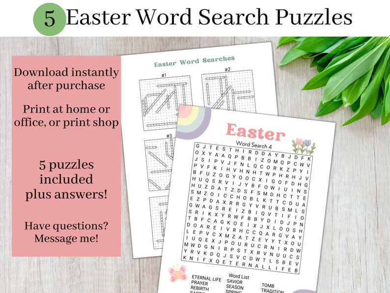 Easter Word Search Puzzles 5 Word Searches Plus Answer Key - Etsy