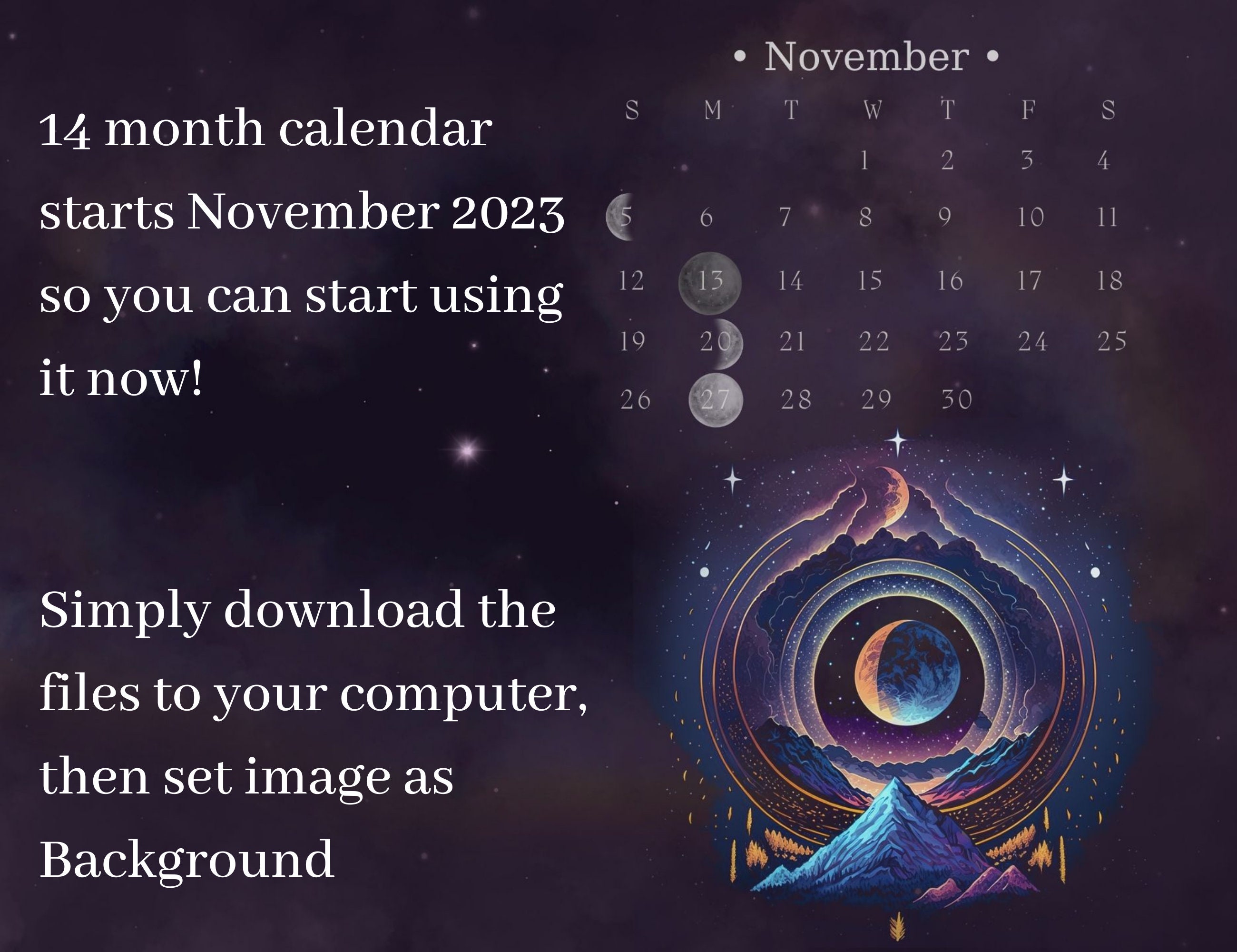 Lunar Calendar Desktop Wallpaper, Moon Phase Calendar 2024 Computer ...
