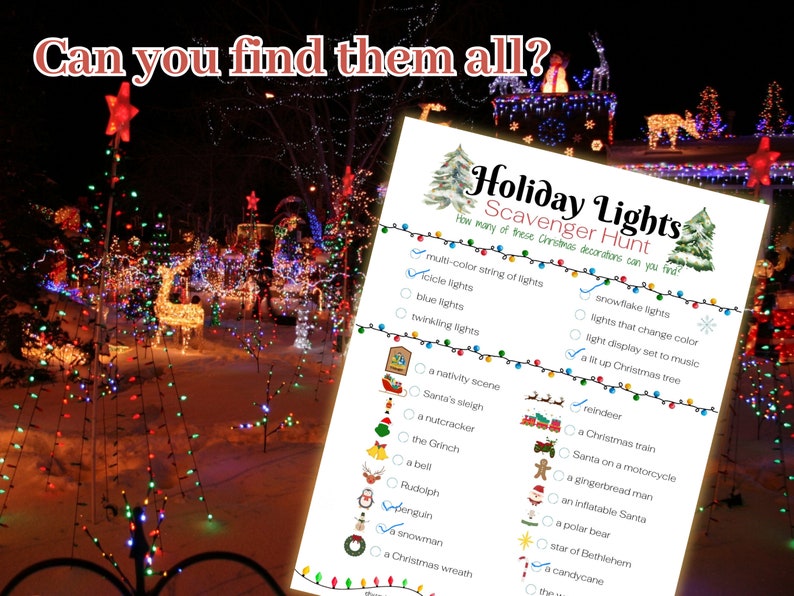 Christmas Scavenger Hunt Printable, Christmas Light Scavenger Hunt for ...