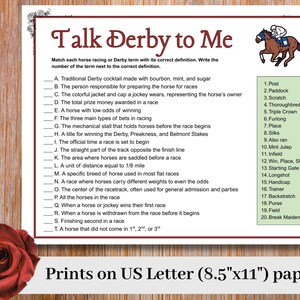 Derby Party Game, Printable Game for Your Kentucky Derby Party, Talk ...