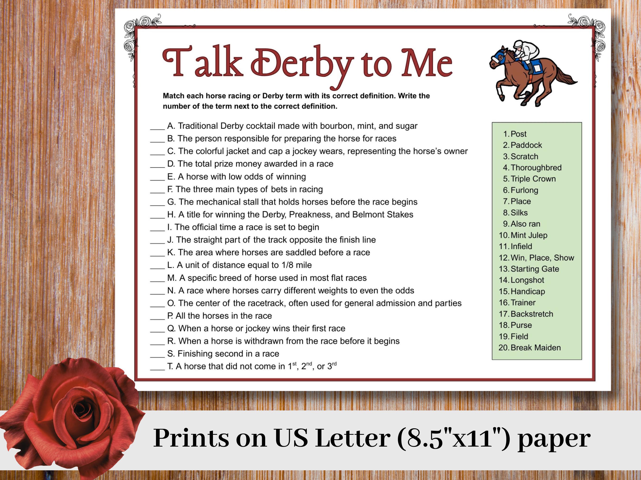 Derby Party Game, Printable Game for Your Kentucky Derby Party, Talk ...