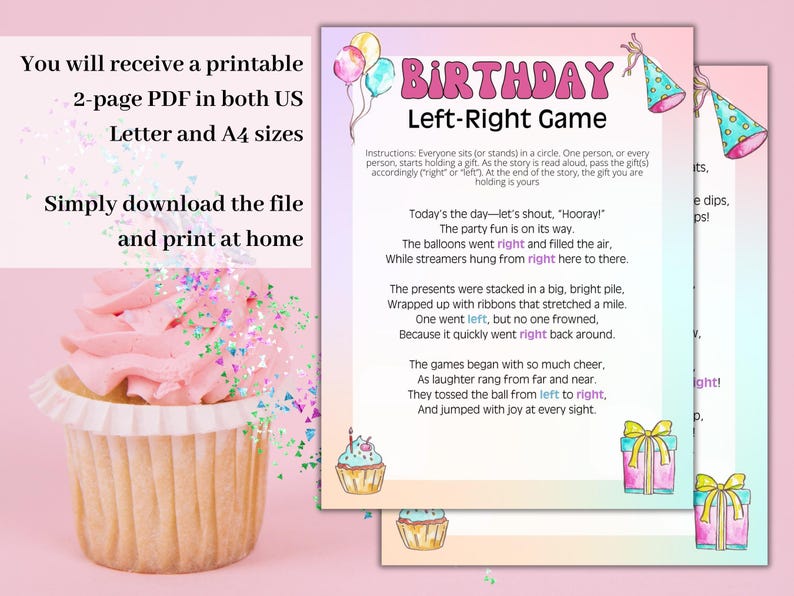 Left Right Birthday Game, Printable Pass the Present Game for Your ...