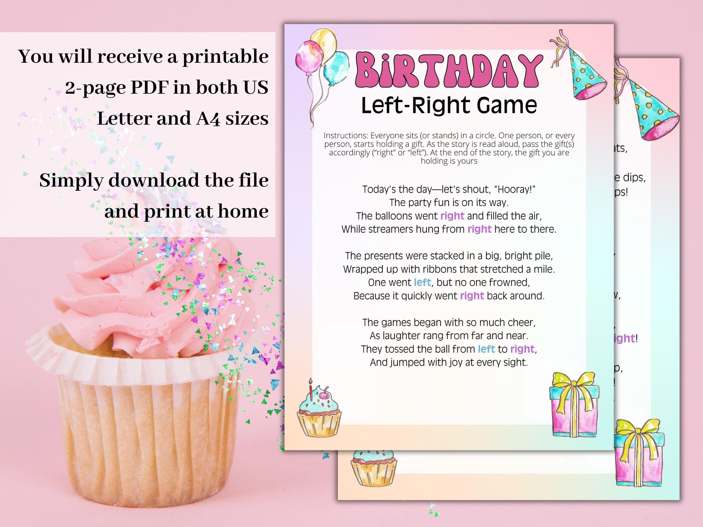 Left Right Birthday Game, Printable Pass the Present Game for Your ...
