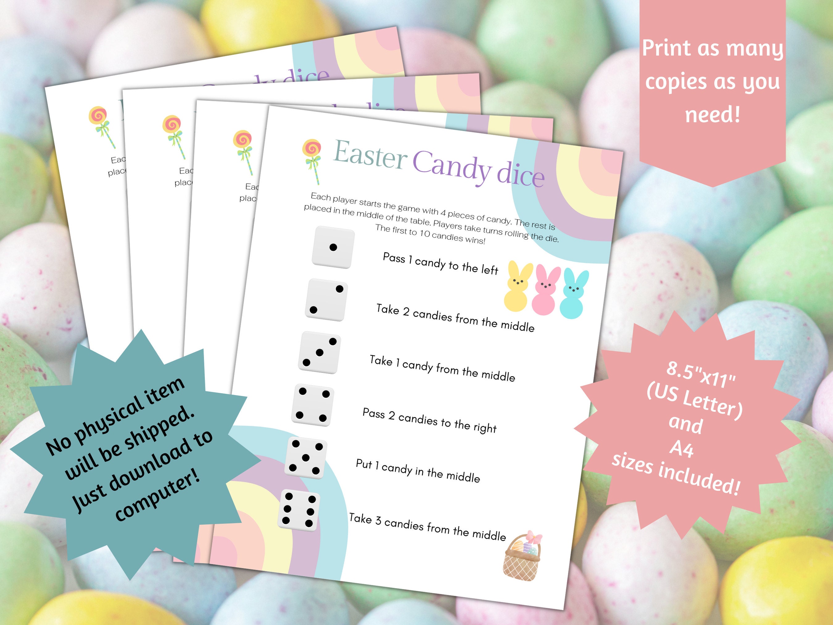 Easter Dice Game, Printable Candy Dice Game, Egg Exchange Game Fun for ...
