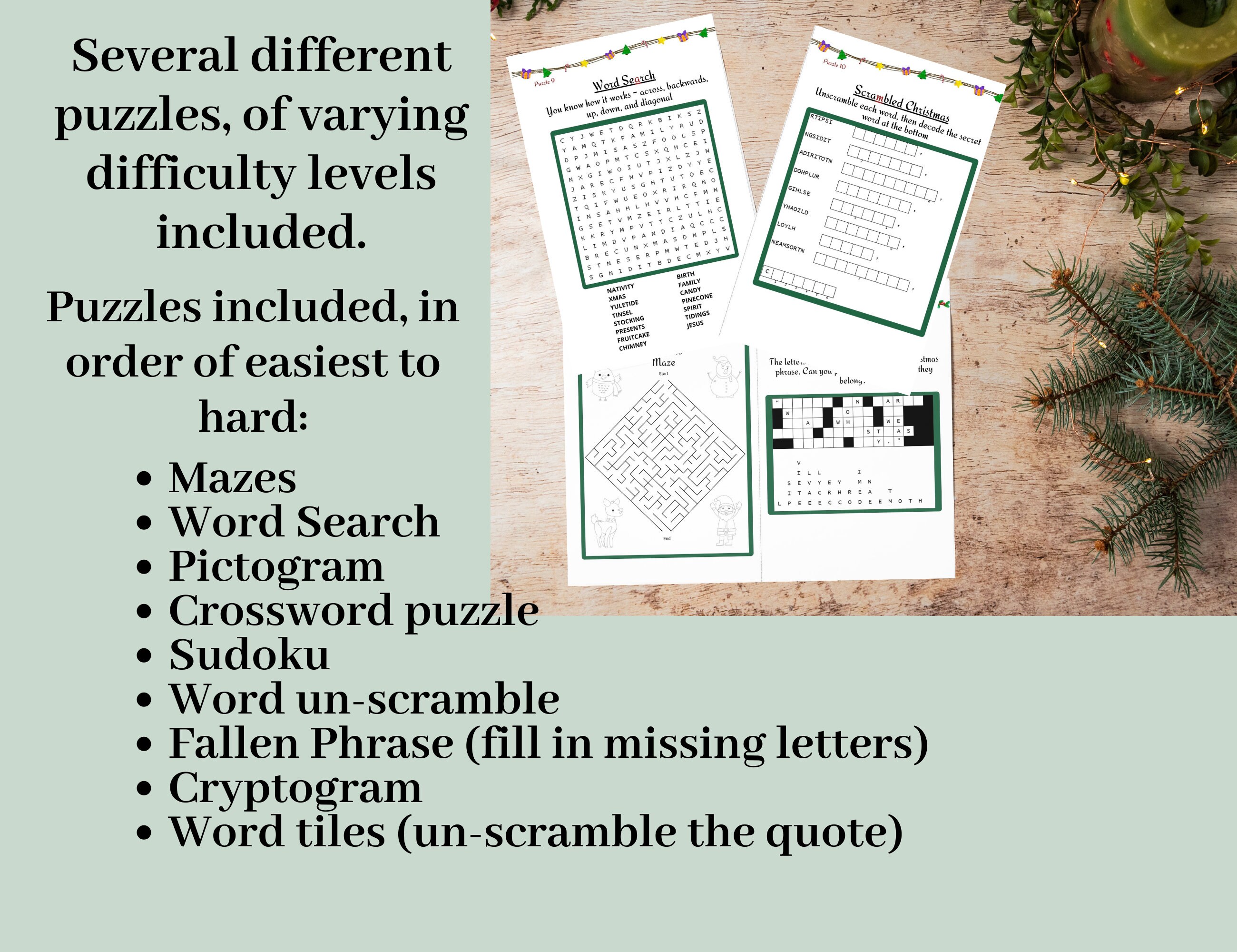 Printable Advent Calendar for Kids Teens Family With Christmas Word ...