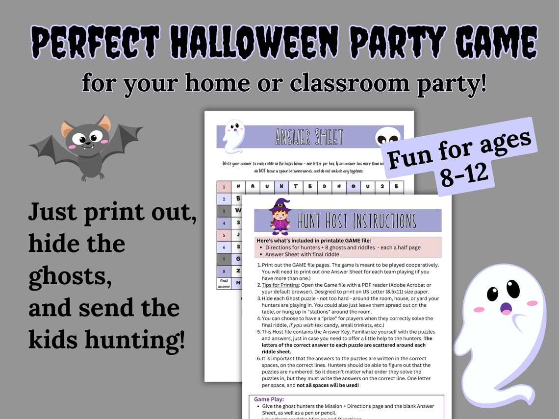 Scavenger Hunt Game for Kids, Printable Ghost Hunt Game, Play Indoors ...