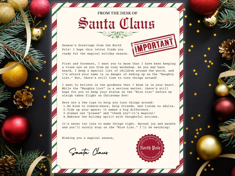 Santa Warning Letter Naughty List Warning Letter From Santa - Etsy