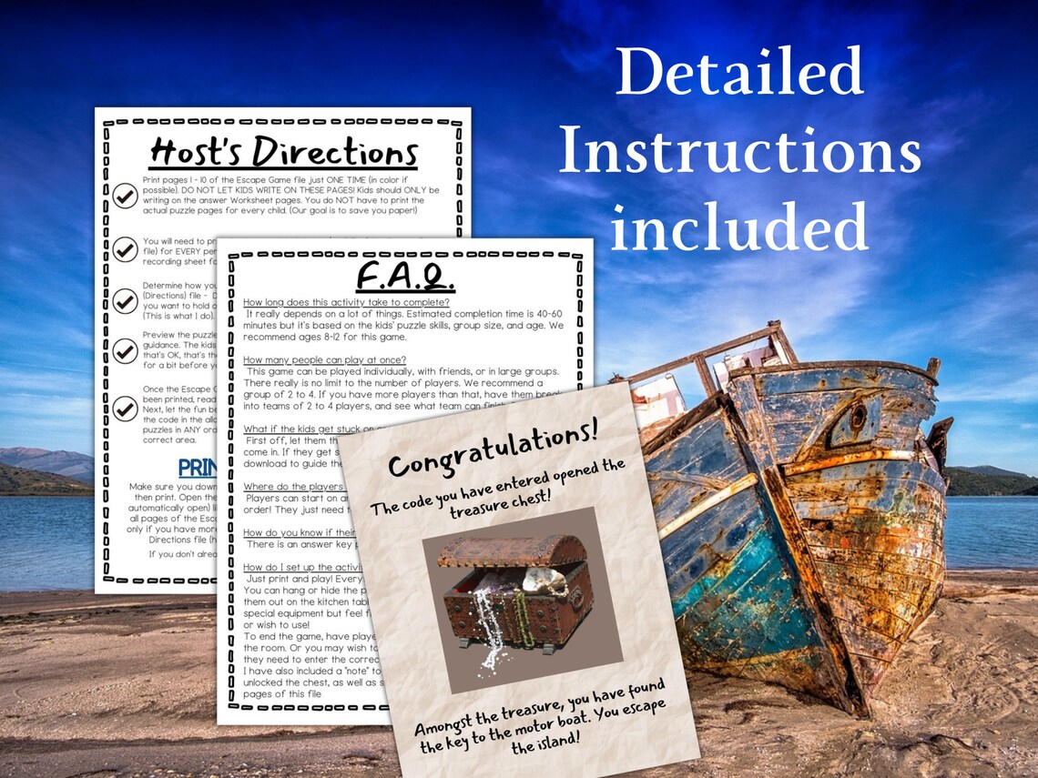 Escape Room Printable Game for Kids Pirate Birthday Party - Etsy