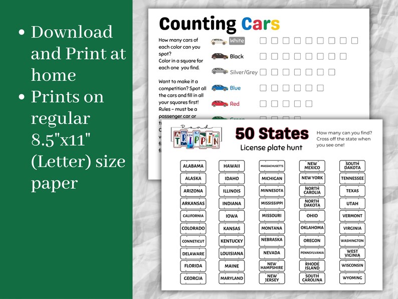 Road Trip Games, Car Scavenger Hunt, 2 Printable Games to Play in the ...