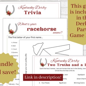 Derby Party Game, Printable Kentucky Derby Trivia Game, Derby Party ...