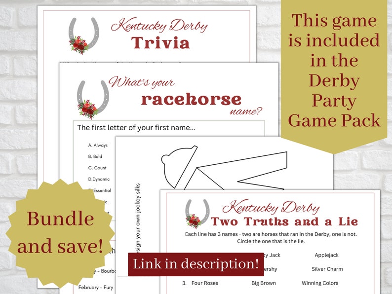 Derby Party Game, Printable Kentucky Derby Trivia Game, Derby Party ...