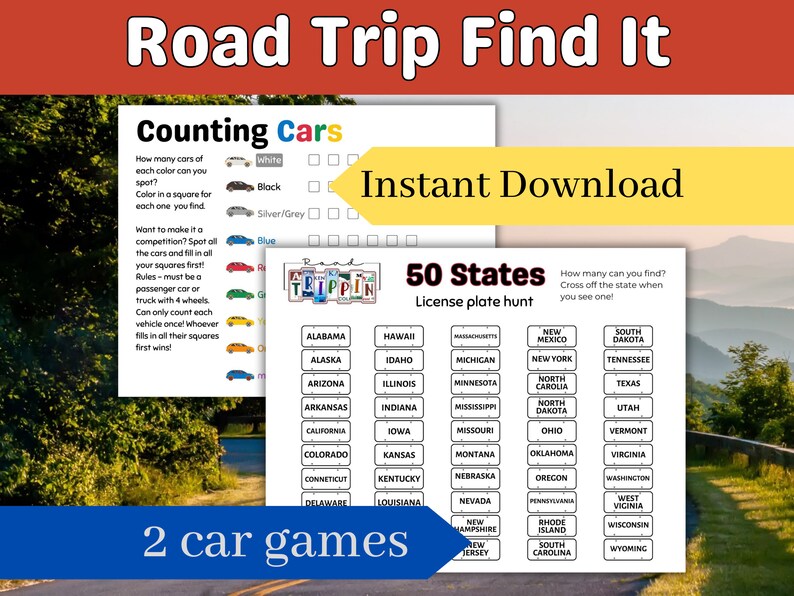 Road Trip Games, Car Scavenger Hunt, 2 Printable Games to Play in the ...
