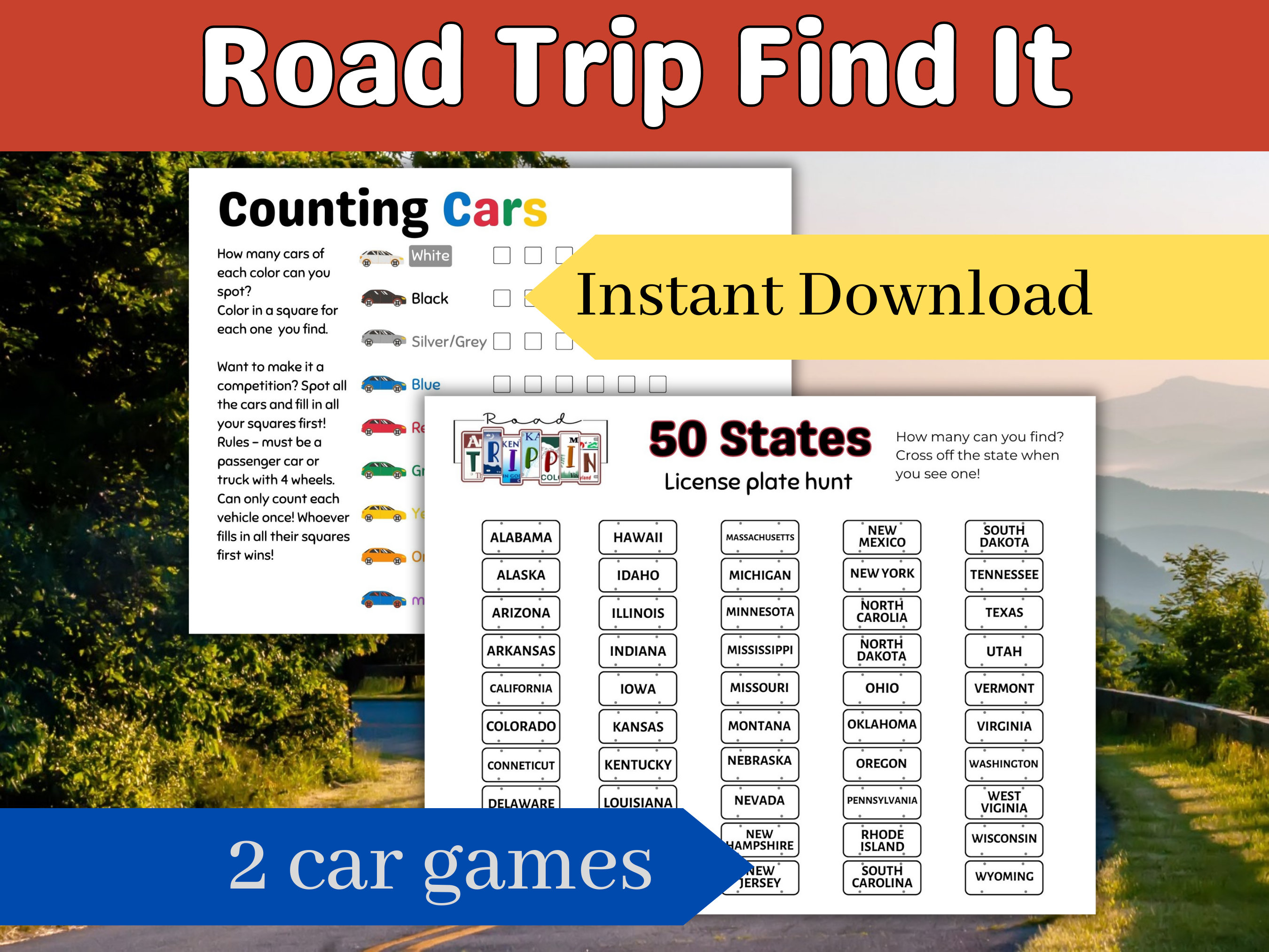 Road Trip Games, Car Scavenger Hunt, 2 Printable Games to Play in the ...