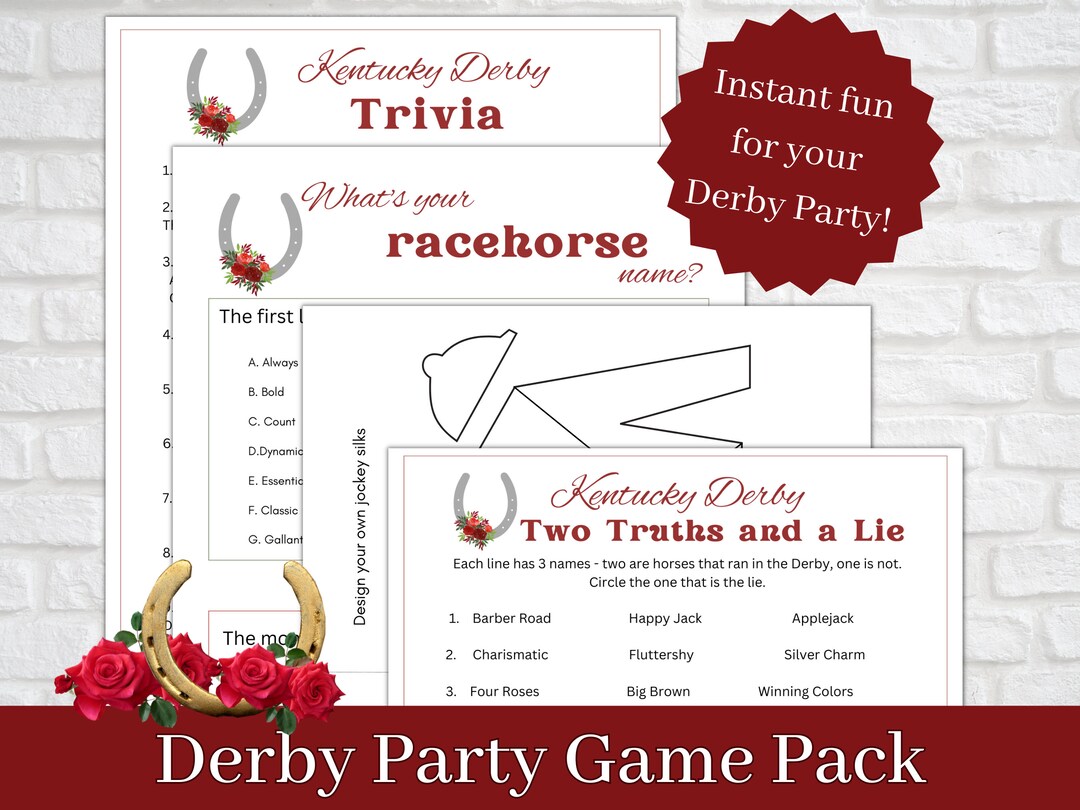 Derby Party Games Bundle, 4 Activities for Your Kentucky Derby Party ...