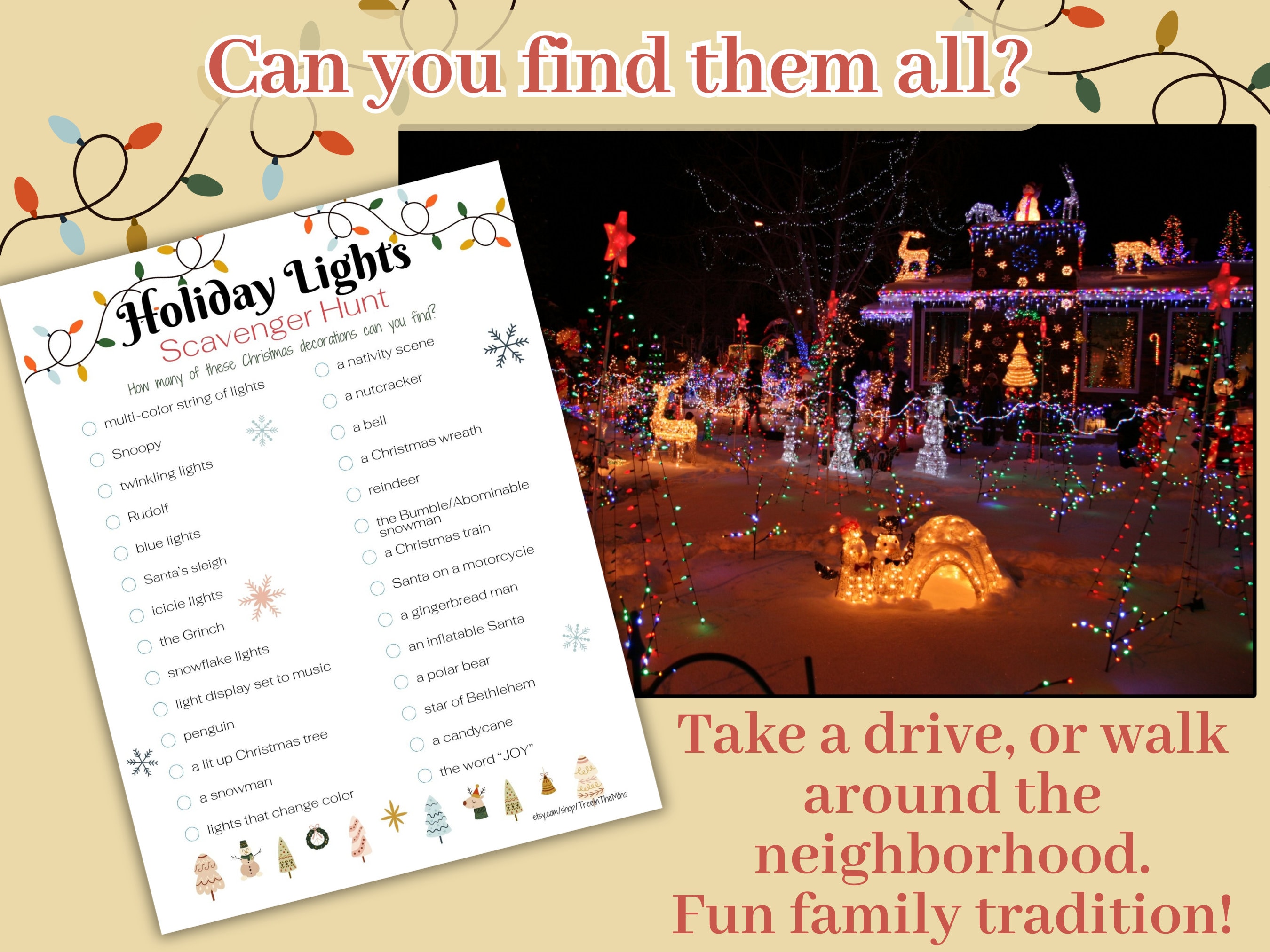 Christmas Light Scavenger Hunt Printable, Christmas Scavenger Hunt ...