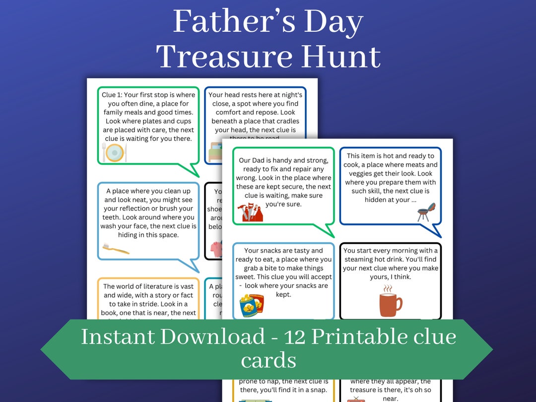 Fathers Day Scavenger Hunt for Dad, Indoor Treasure Hunt With Printable ...