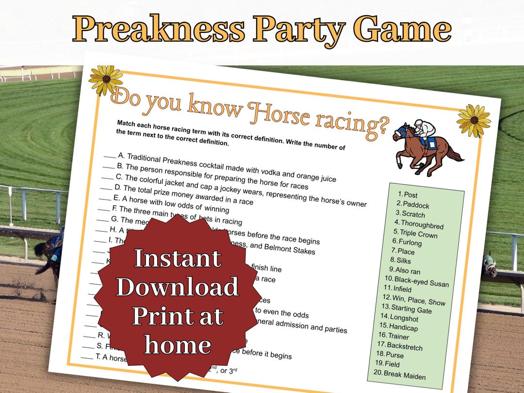 Preakness Party Game, Printable Game for Preakness Party, Horse Racing ...