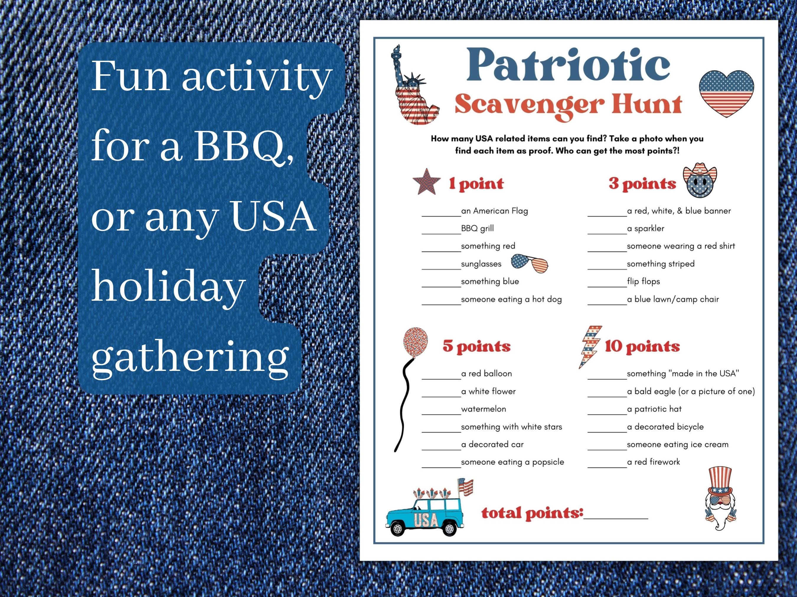 Patriotic Scavenger Hunt Printable Veterans Day Activity, Patriotic ...