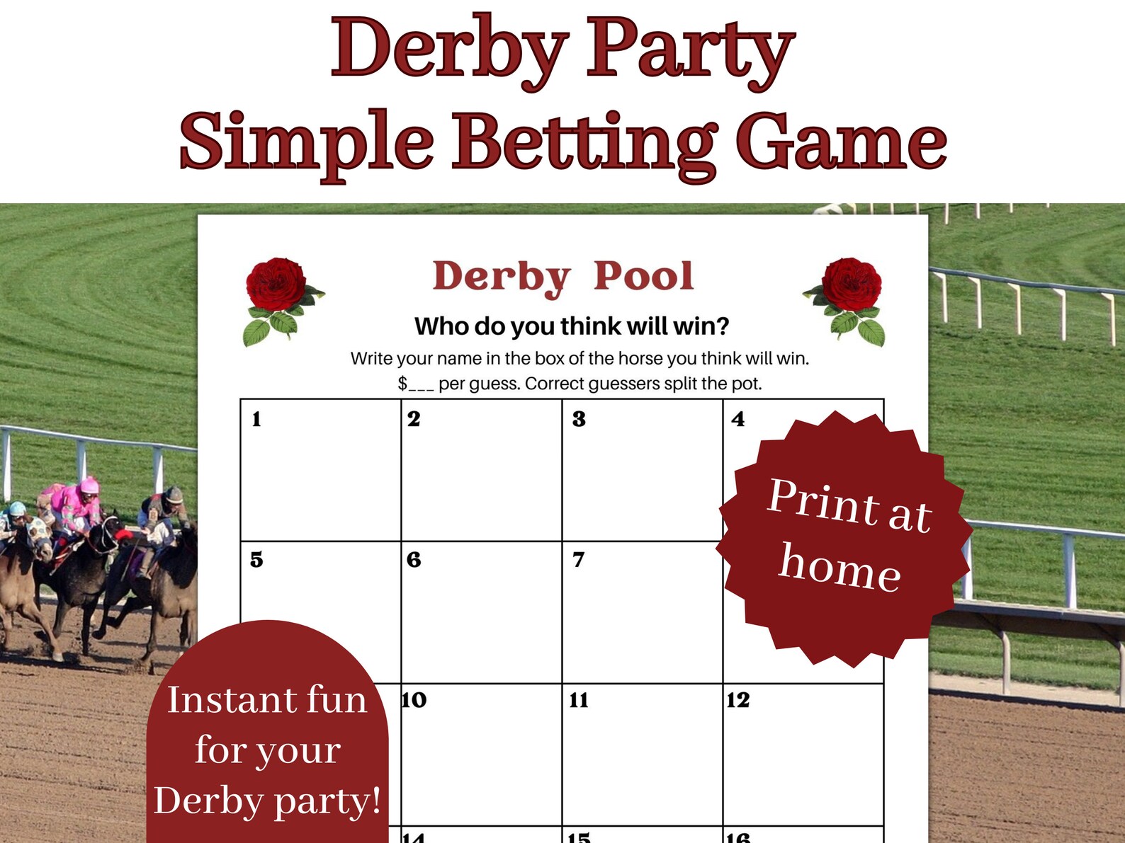 Derby Party Betting Game, Kentucky Horse Derby Pool, Printable Betting ...