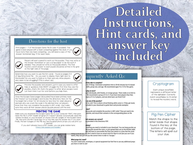 Winter Escape Room for Kids, Printable Escape Room Kit, at Home Escape ...