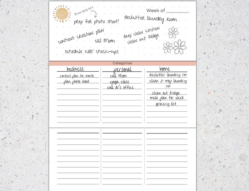 Printable Weekly Planner With Brain Dump and Daily to Do List ...