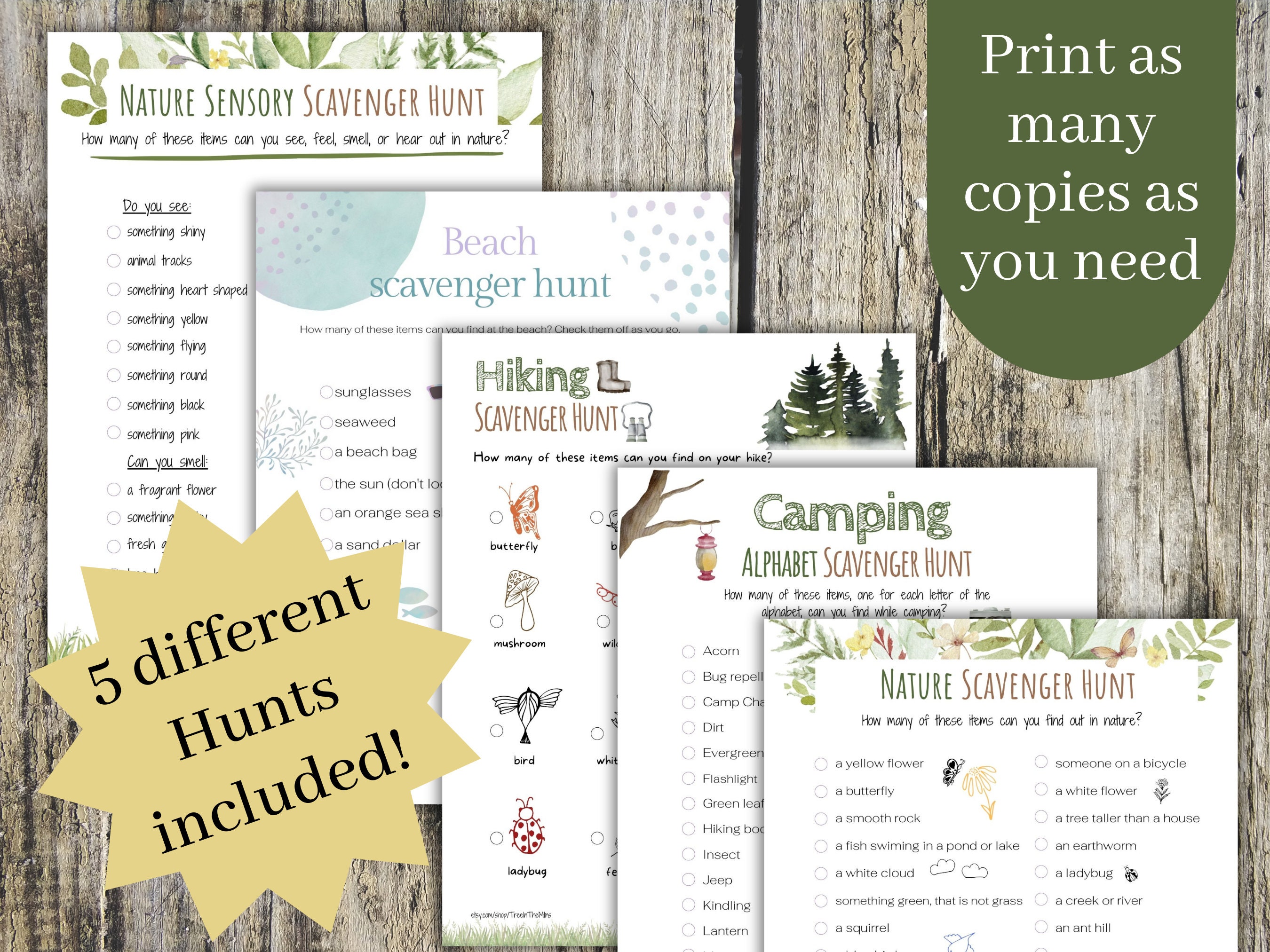 Nature Scavenger Hunt Bundle, Set of 5 Scavenger Hunts for Kids of All ...