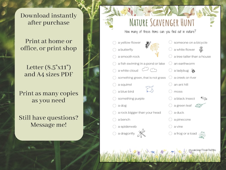 Nature Scavenger Hunt, Printable Outdoor Scavenger Hunt for Kids Tweens ...