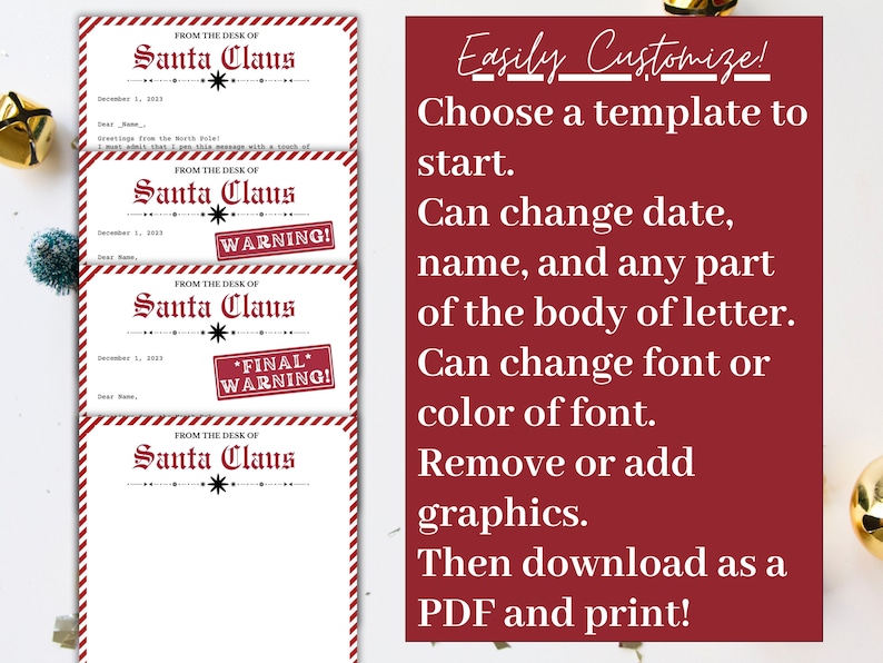 EDITABLE Santa Warning Letter, Naughty List Letter From Santa, Santa ...