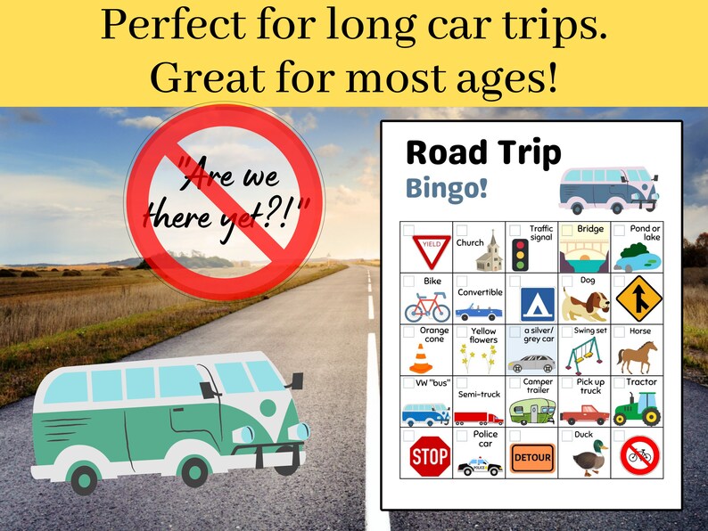 Road Trip Bingo Printable Car Game Set of 6 Bingo Cards, Road Trip ...