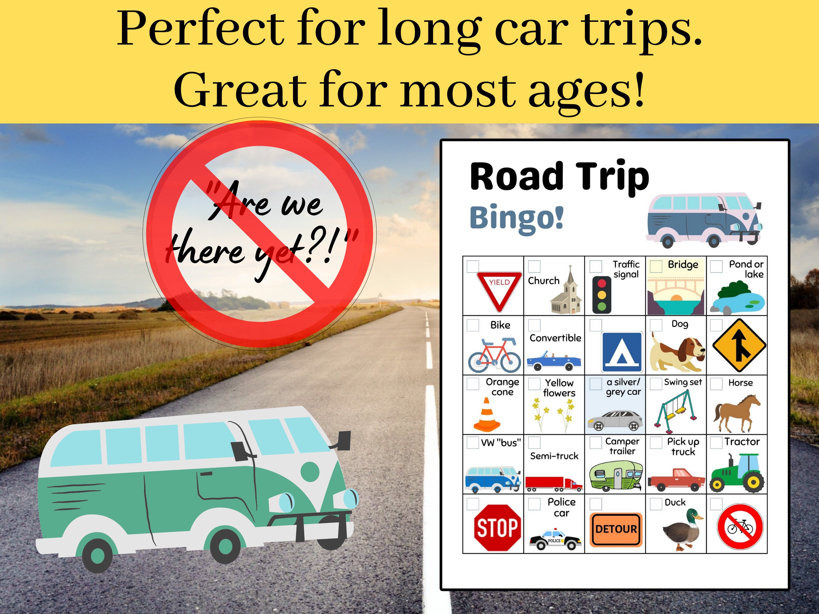 Road Trip Bingo Printable Car Game Set of 6 Bingo Cards, Road Trip ...