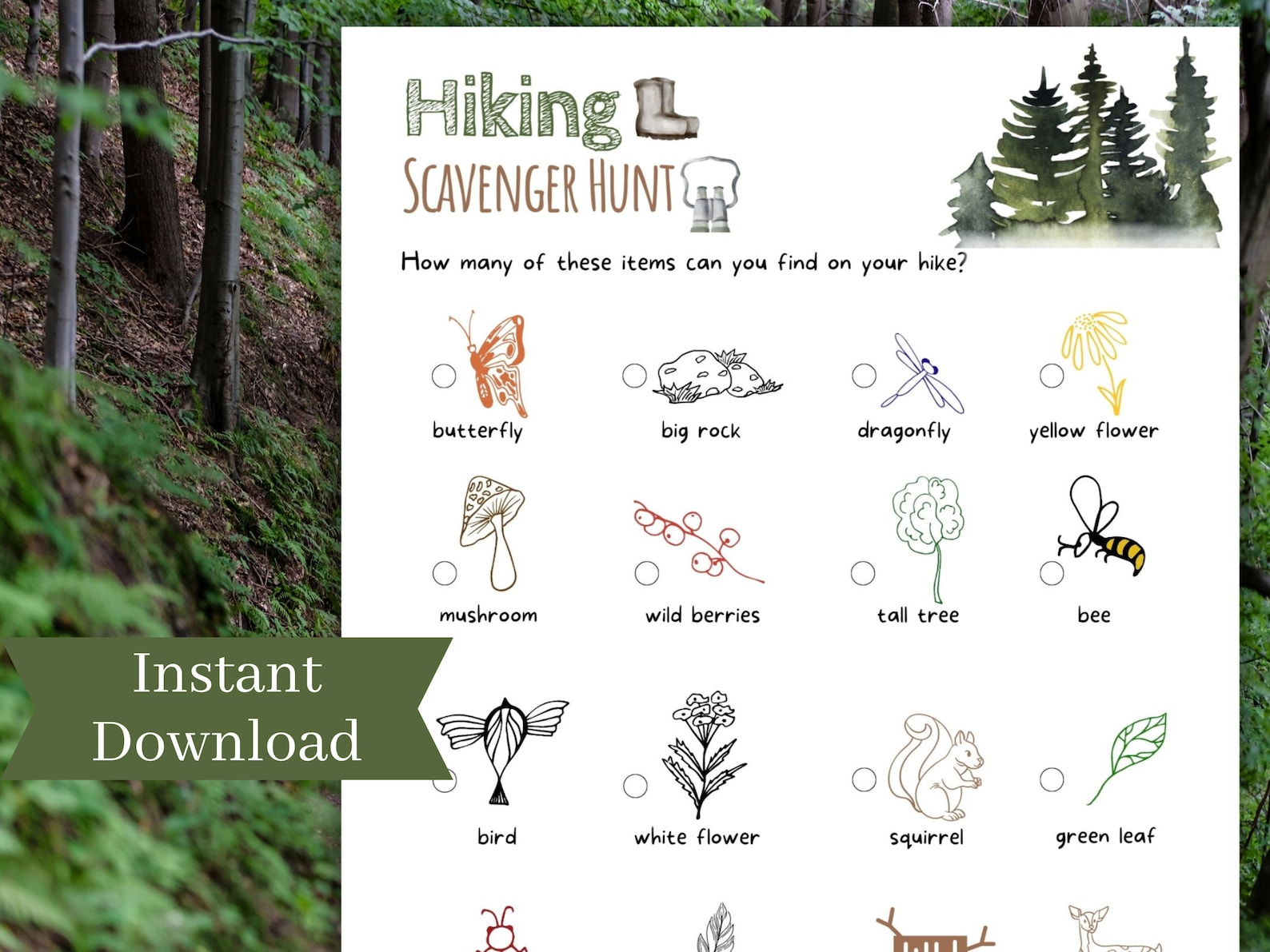 Nature Scavenger Hunt, Printable Hiking Scavenger Hunt, Outdoor Hiking ...
