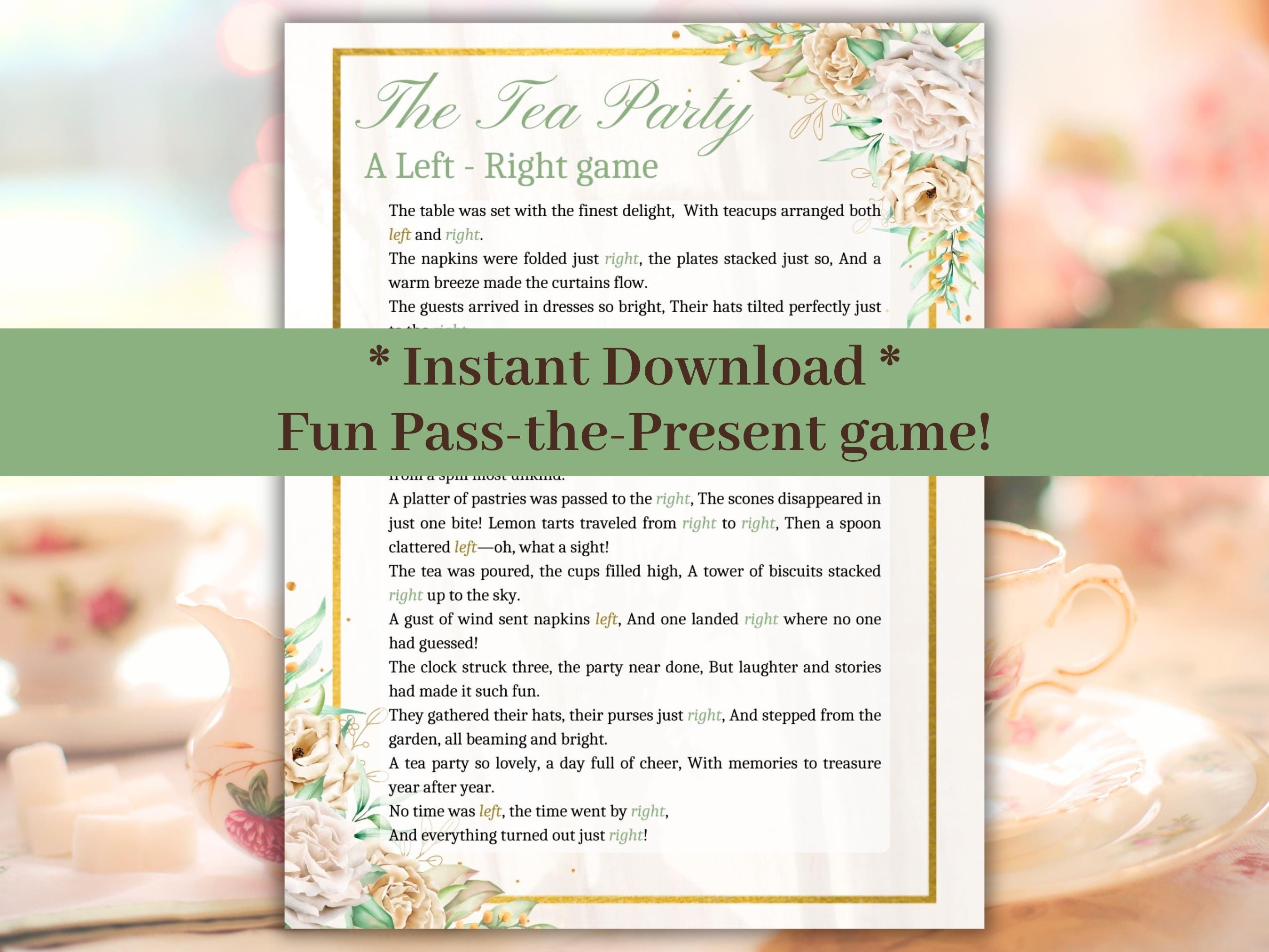 Tea Party Left Right Game, Printable Tea Party Games, Pass the Gift ...