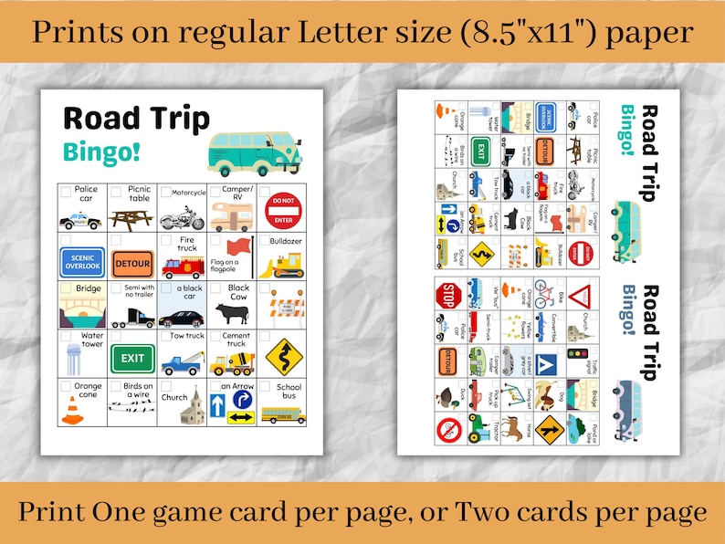 Road Trip Bingo Printable Car Game Set of 6 Bingo Cards, Road Trip ...