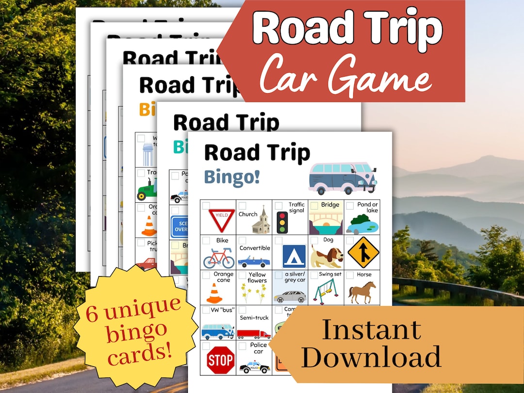 Road Trip Bingo Printable Car Game Set of 6 Bingo Cards, Road Trip ...