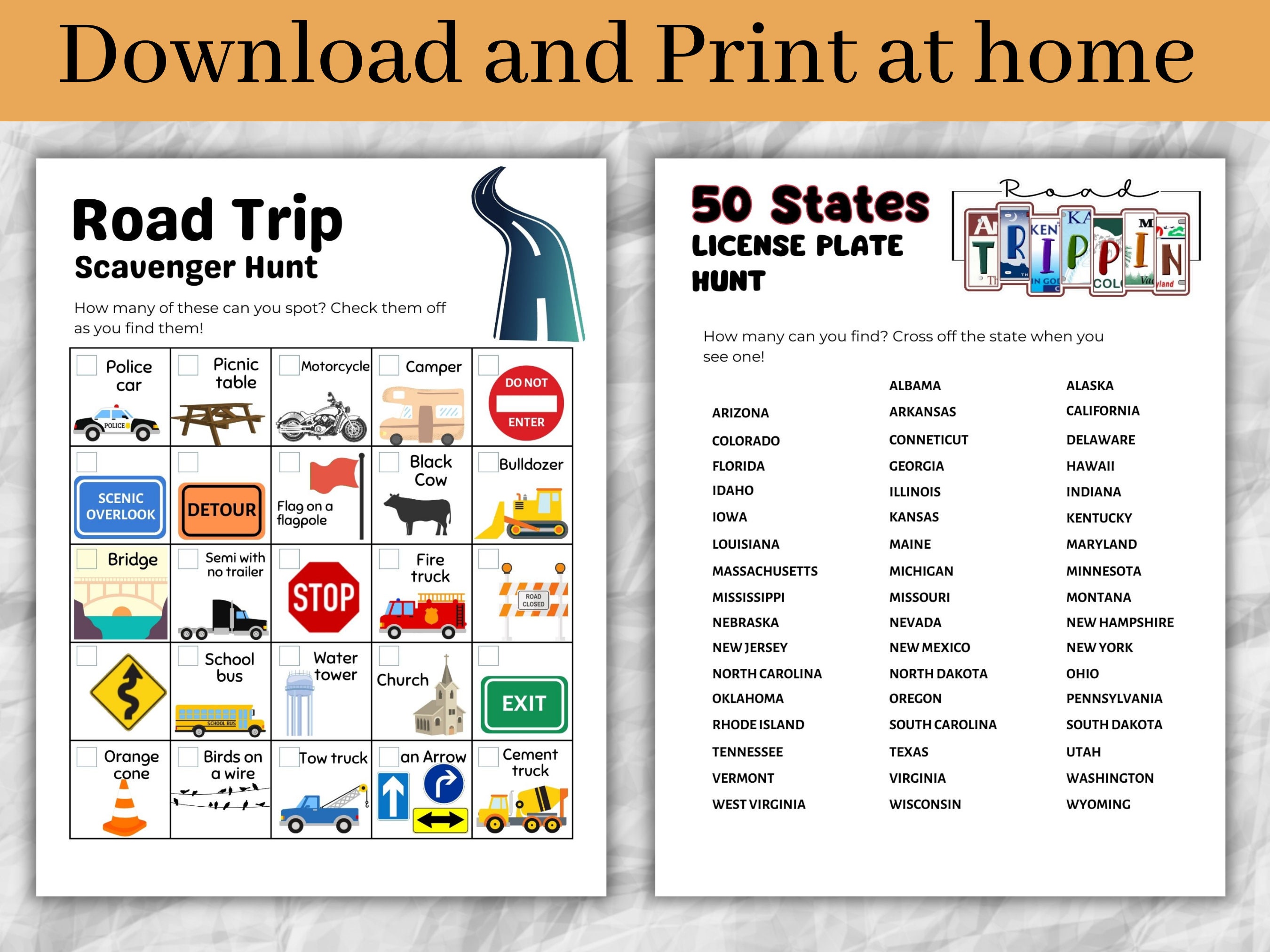 Road Trip Scavenger Hunt, Printable Road Trip Games Set of 8 Kids Games ...