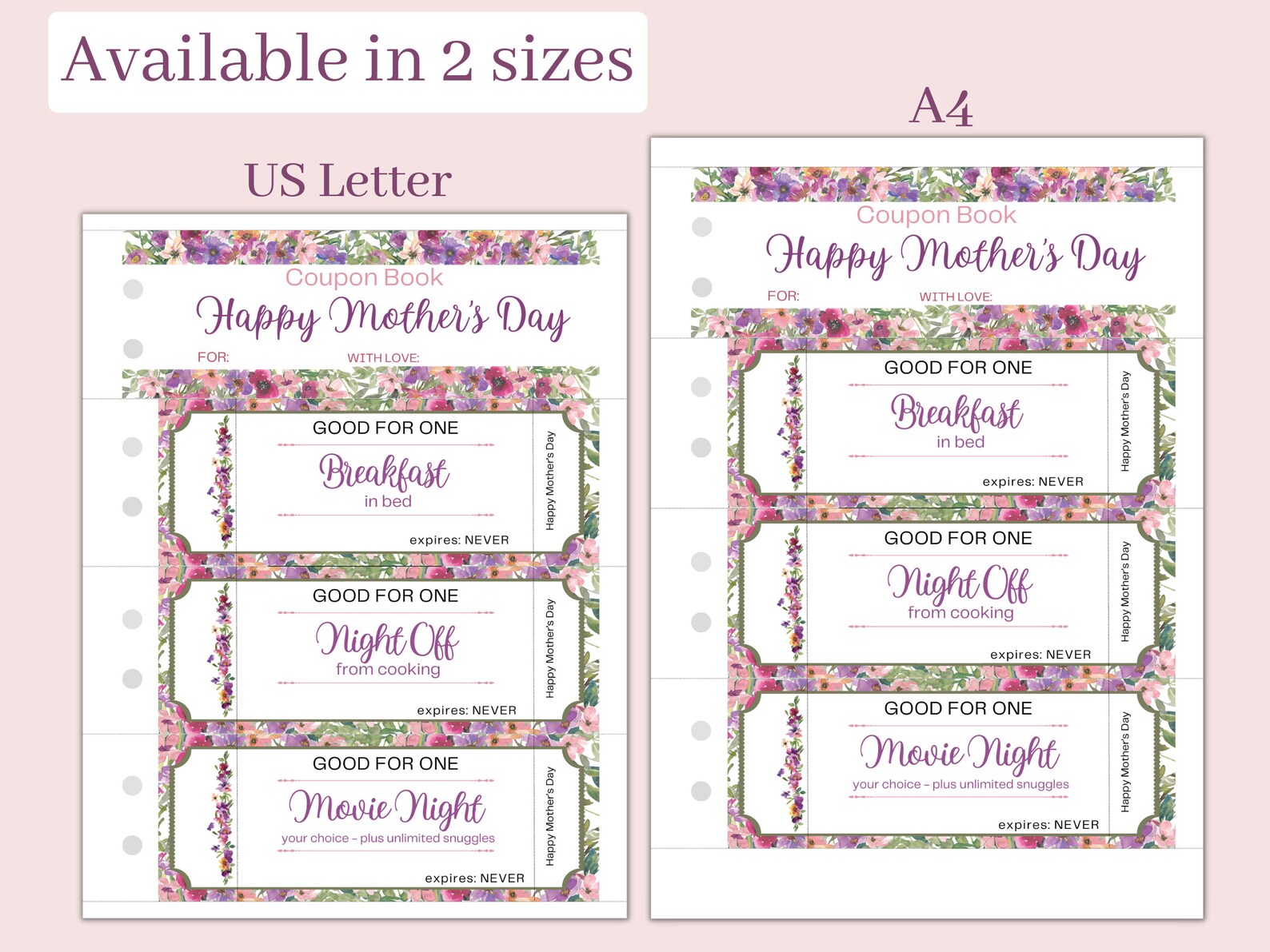 Mothers Day Coupons Printable, Mother's Day Gift Voucher, Last Minute ...